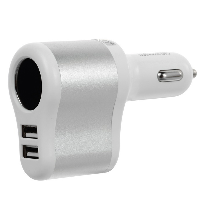 Dual USB Port Car Charger w/ Cigarette Lighter Socket