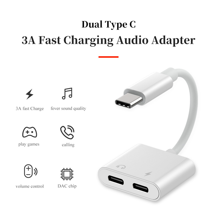Dual Type C USB PD Charge Audio Splitter