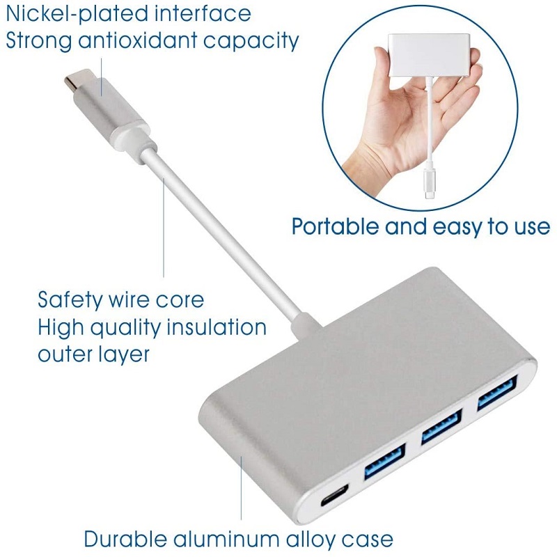 Type C 3 USB Multiport Power Delivery Adapter ( Silver )