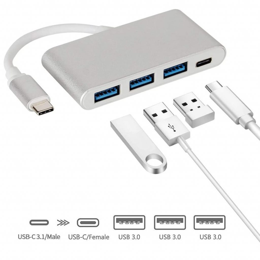 Type C 3 USB Multiport Power Delivery Adapter ( Silver )